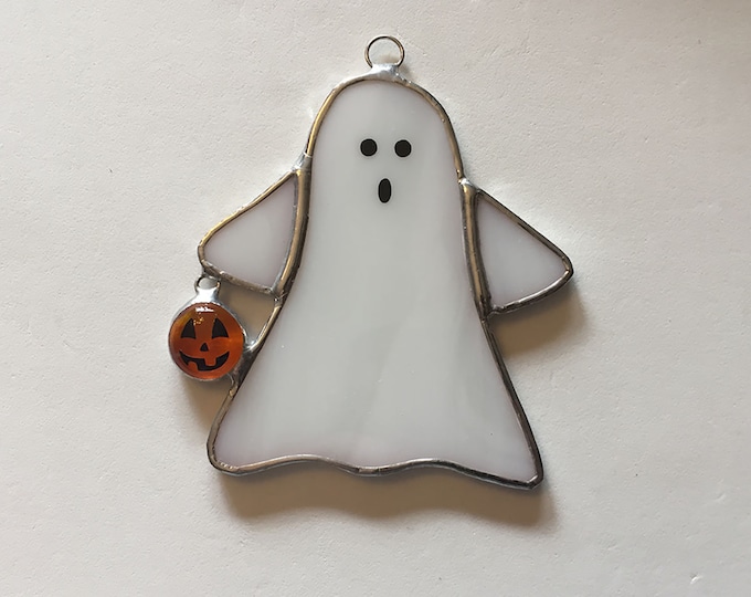 Handmade Stained Glass Ghost With Pumpkin Small | Etsy