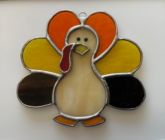 Handmade Stained Glass Turkey Suncatcher - Etsy
