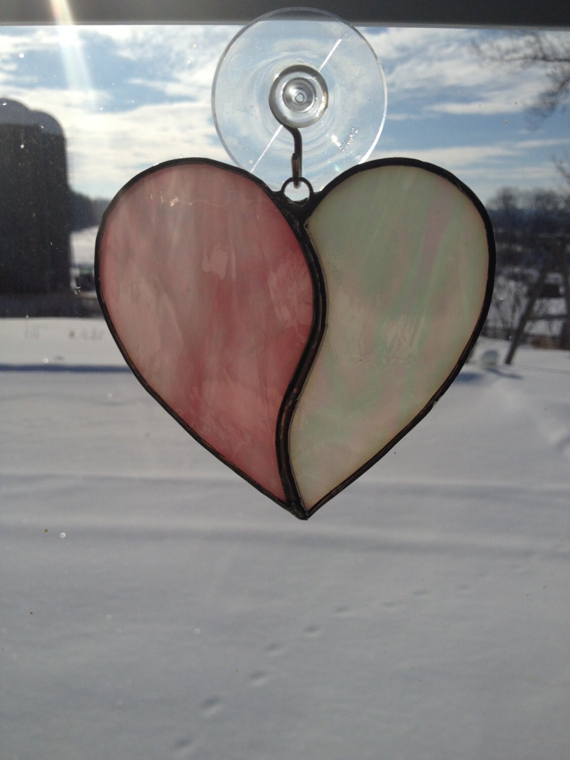Handmade Stained Glass Two-tone Heart Suncatcher | Etsy