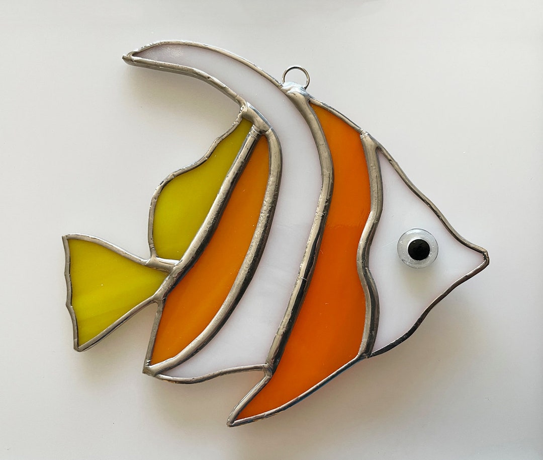 Handmade Stained Glass Tropical Fish Suncatcher (orange/white/yellow ...