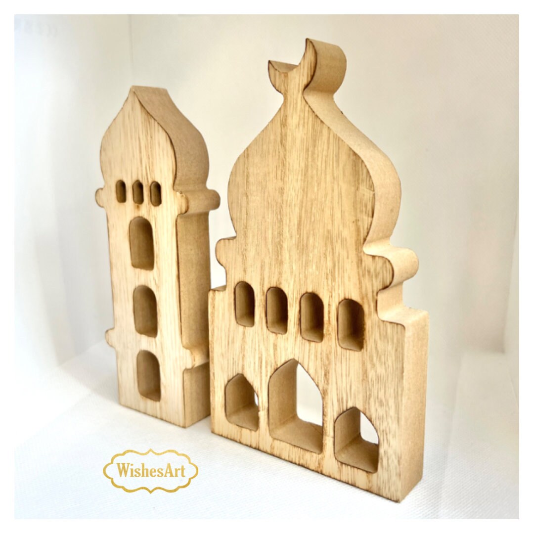 6” Plain Decorative Wooden Masjed Mosque and Minaret Set - Etsy