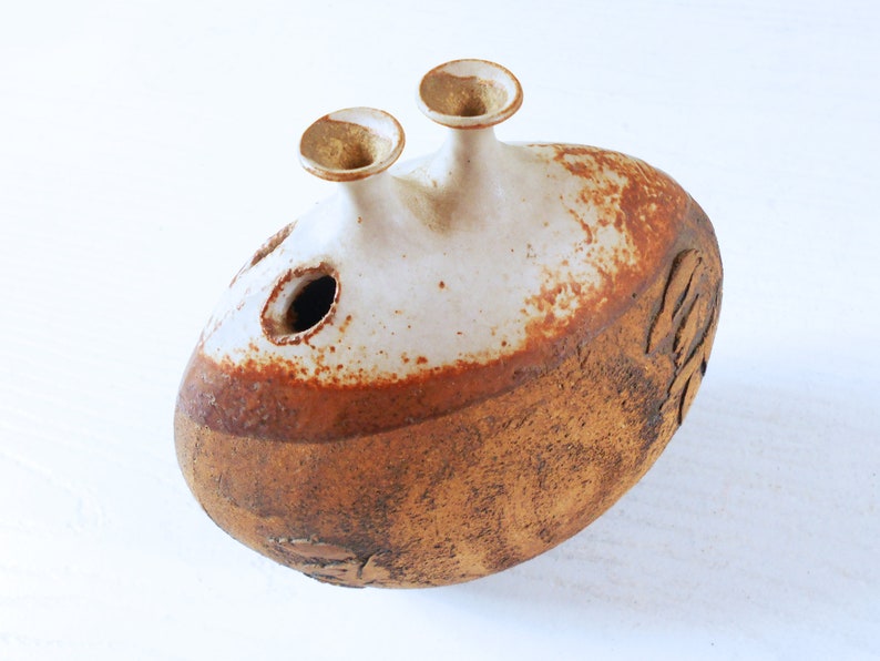 Signed Isabel Parks Ceramic Weedpot / Vase With Double Spouts - Hickory ...