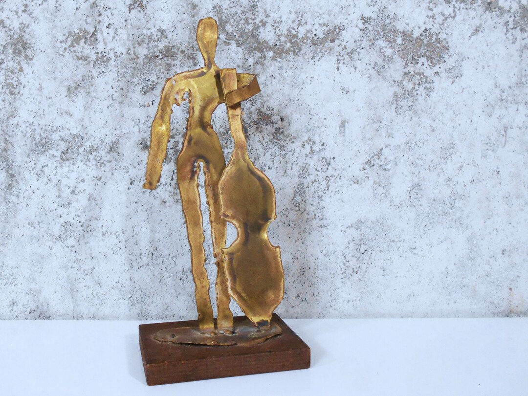 Vintage Brutalist Cello Player Sculpture - Torch Cut Metal Figure - Etsy