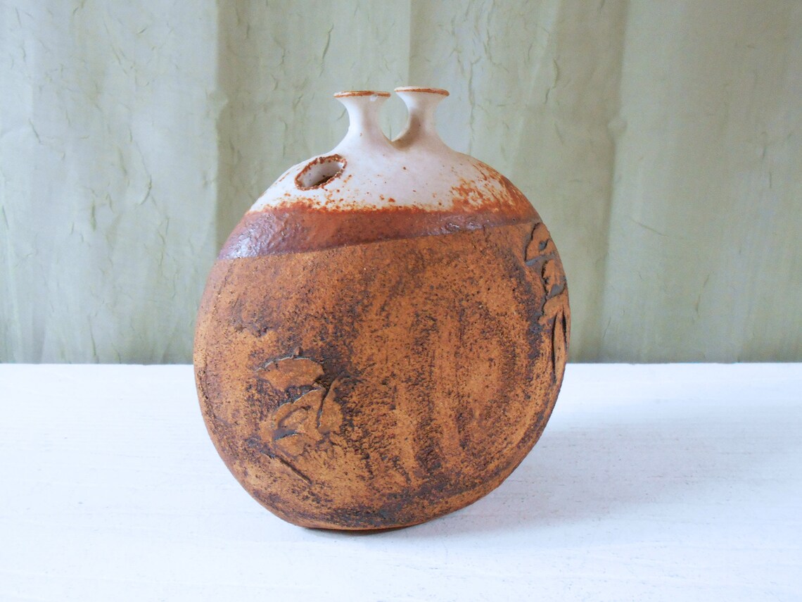 Signed Isabel Parks Ceramic Weedpot / Vase With Double Spouts - Hickory ...