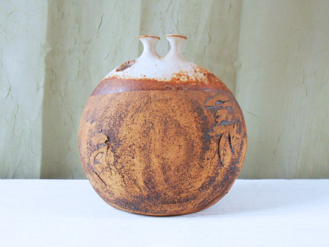Signed Isabel Parks Ceramic Weedpot / Vase With Double Spouts - Hickory ...