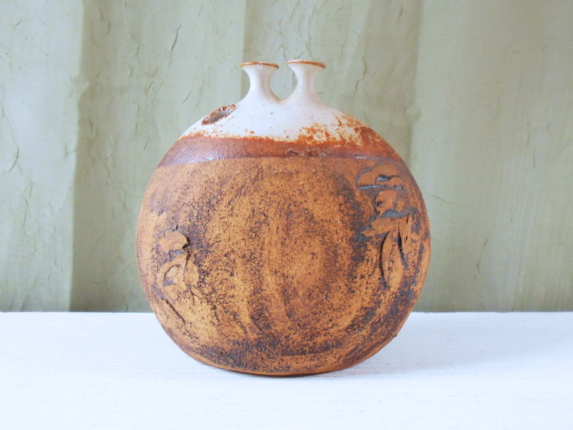 Signed Isabel Parks Ceramic Weedpot / Vase With Double Spouts - Hickory ...