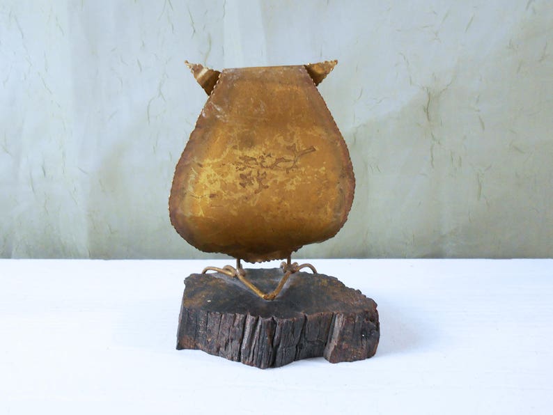 Torch Cut Metal Owl on Wood Base in the Style of Curtis Jere - Etsy