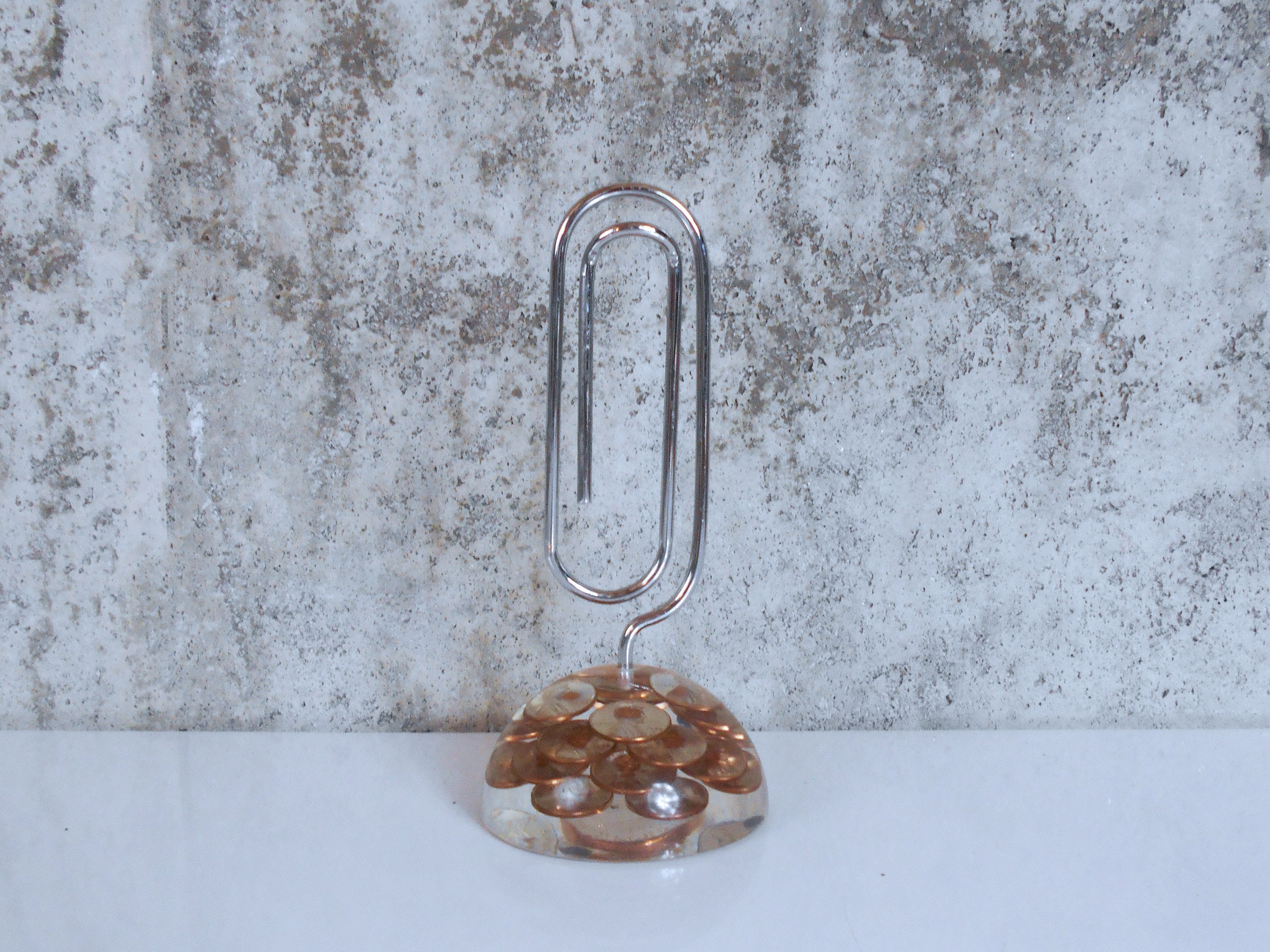 Chrome Paperclip With Floating Pennies in Lucite Base - Etsy