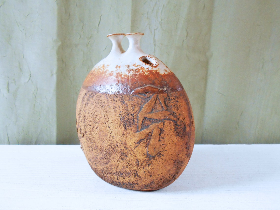 Signed Isabel Parks Ceramic Weedpot / Vase With Double Spouts - Hickory ...
