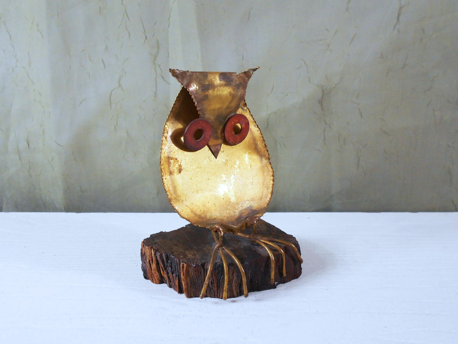 Torch Cut Metal Owl on Wood Base in the Style of Curtis Jere - Etsy