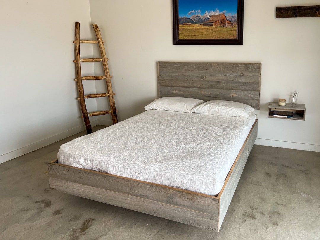 Barnwood Floating Platform Bed / Platform Bed / Reclaimed Platform Bed ... Barnwood Floating Platform Bed / Platform Bed / Reclaimed Platform Bed ...