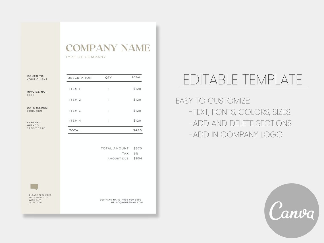 Modèle de facture Canva, facture commerciale, facture imprimable ...