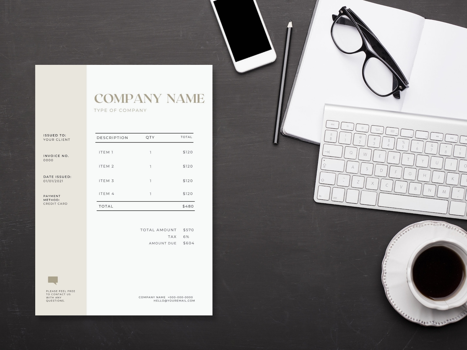 Modèle de facture Canva, facture commerciale, facture imprimable ...