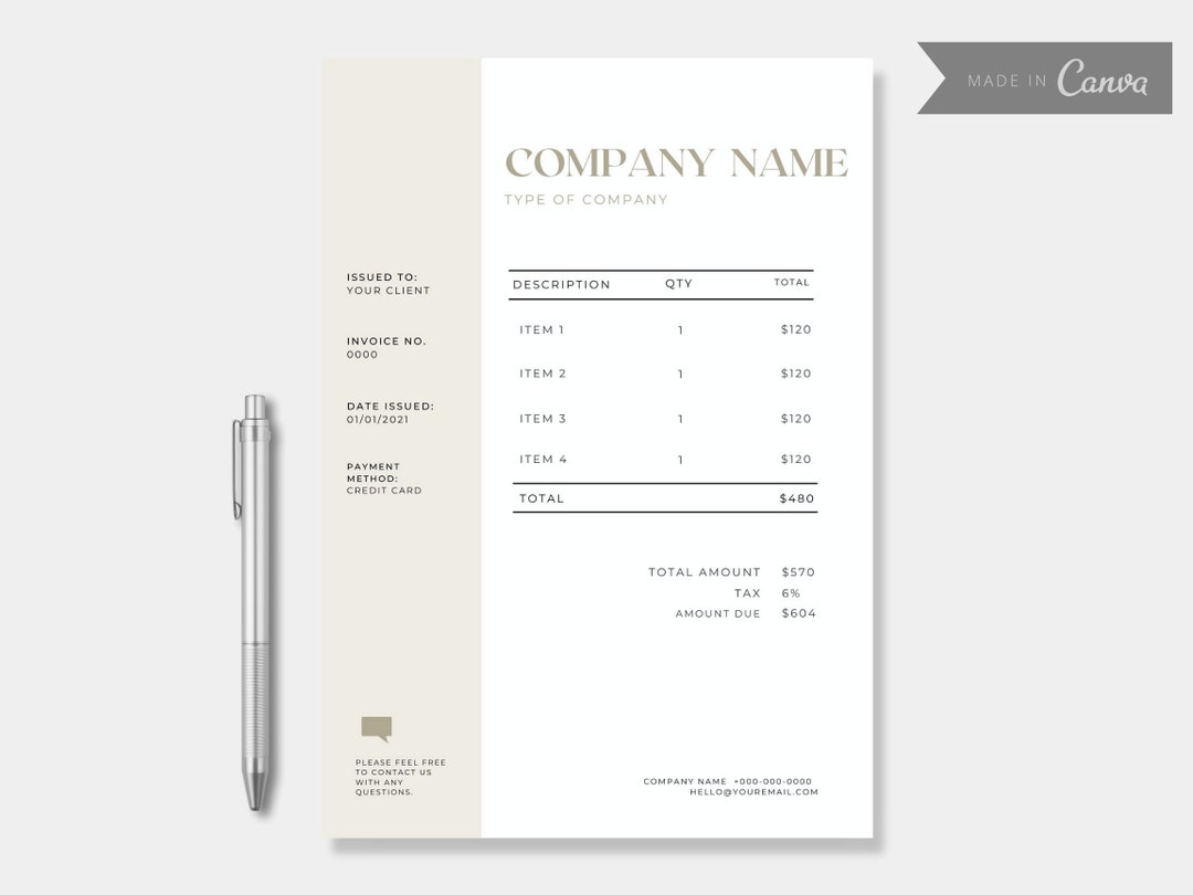 Canva Invoice Template, Business Invoice, Printable Invoice, Custom ...