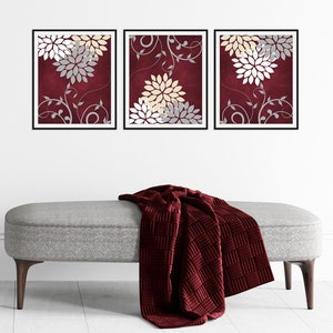 Burgundy Wall Decor, Burgundy Flower Burst Art, Home Decor Wall Art ...