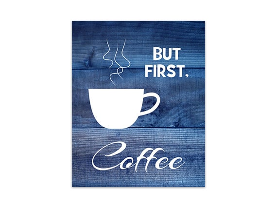 Kitchen Wall Art, but First Coffee CANVAS, Coffee PRINT, Blue Kitchen ...