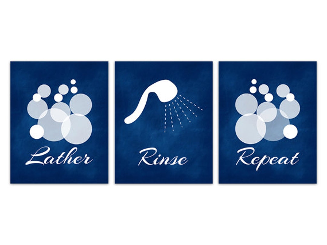 Lather Rinse Repeat CANVAS Art, Navy and White Bathroom Decor, Bathroom ...