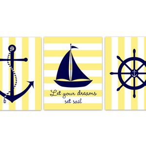 Navy and Yellow Nautical Nursery Wall Decor, Let Your Dreams Set Sail ...
