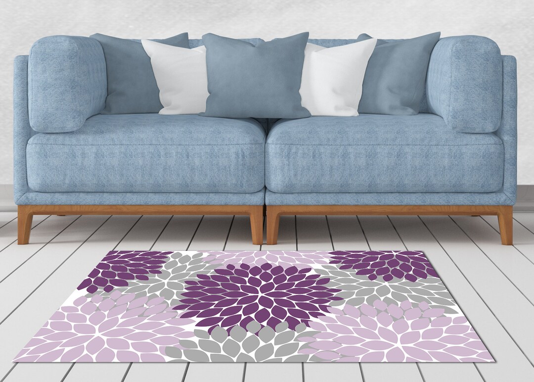 Area Rug, Purple Floral Area Rug, Kitchen Floor Mat, Living Room Rug ...