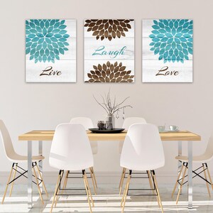 Brown and Aqua Bedroom CANVAS Wall Art, Live Laugh Love Framed Art ...