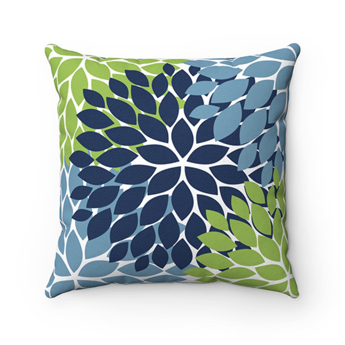 Green and Blue Throw Pillow Cover, Green Pillow, Blue Floral Accent ...
