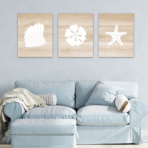 Beige Beach House Decor, Ocean Bathroom Art, Sand Dollar Starfish ...