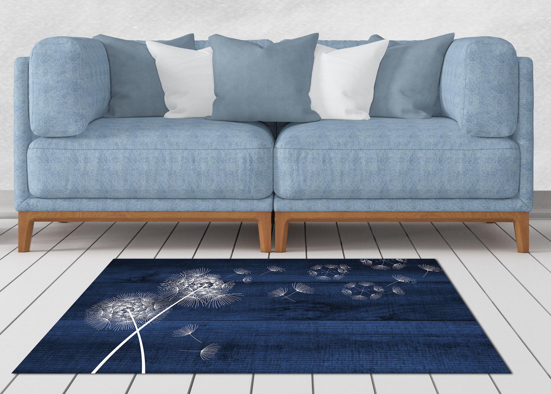 Blue Rug Blowing Dandelion Area Rug Kitchen Floor Mat - Etsy