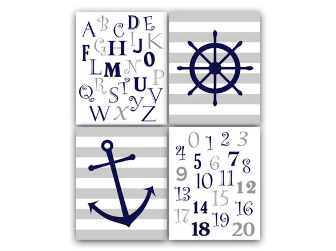 Nautical Nursery Art Print Navy and Gray Nursery Wall Art - Etsy