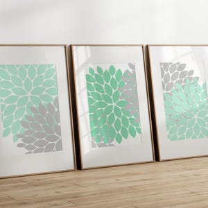 CANVAS Home Decor Wall Art, Mint and Grey Flower Burst Art, Bathroom ...