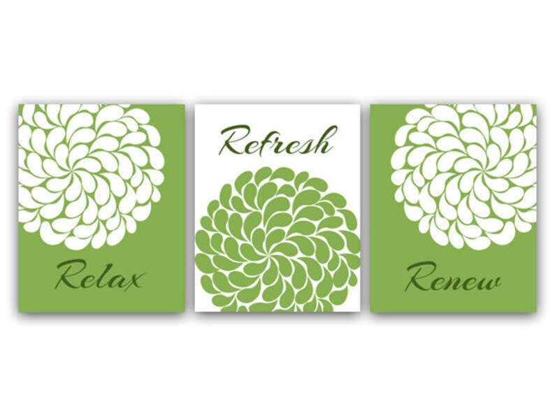 Bathroom Wall Art, Relax Refresh Renew CANVAS PRINTS, Green Bathroom ...