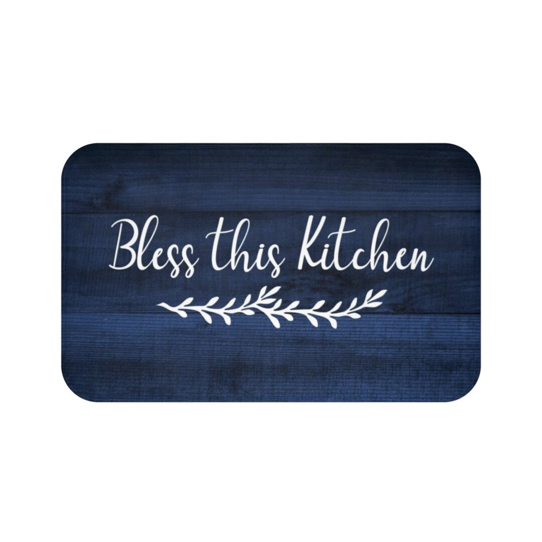Bless This Kitchen Blue Kitchen Mat, Memory Foam Farmhouse Kitchen Mat ...