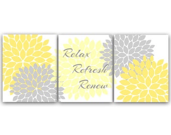 Bathroom Wall Art Relax Refresh Renew Rejuvenate Yellow & | Etsy