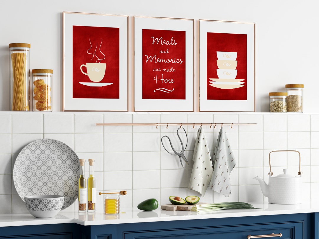 Red Kitchen Framed Art Prints, Unframed Kitchen Posters, Set of 3 ...