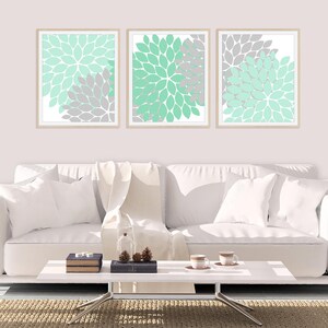 CANVAS Home Decor Wall Art, Mint and Grey Flower Burst Art, Bathroom ...
