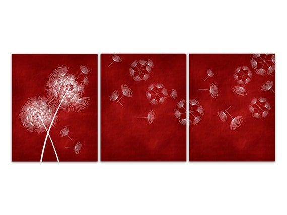 Red Home Decor CANVAS Blowing Dandelion Art Dandelion | Etsy