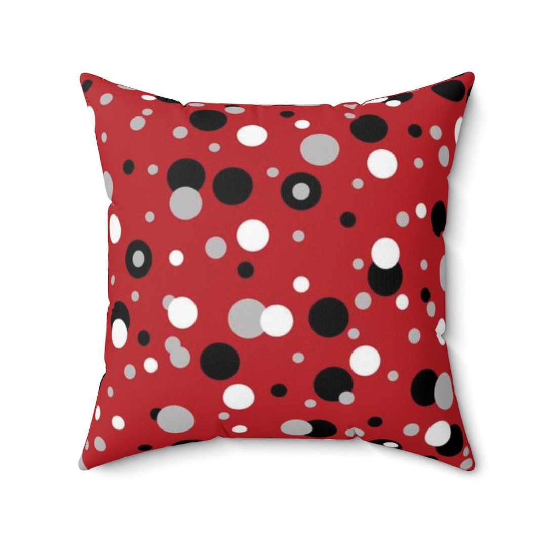 Red OUTDOOR PILLOW, Red Black White Polka Dot Geometric Outdoor Accent ...