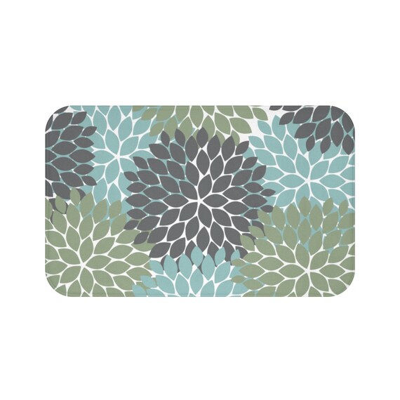 Floral Mat Green and Gray Flower Burst Home Decor Bathroom | Etsy