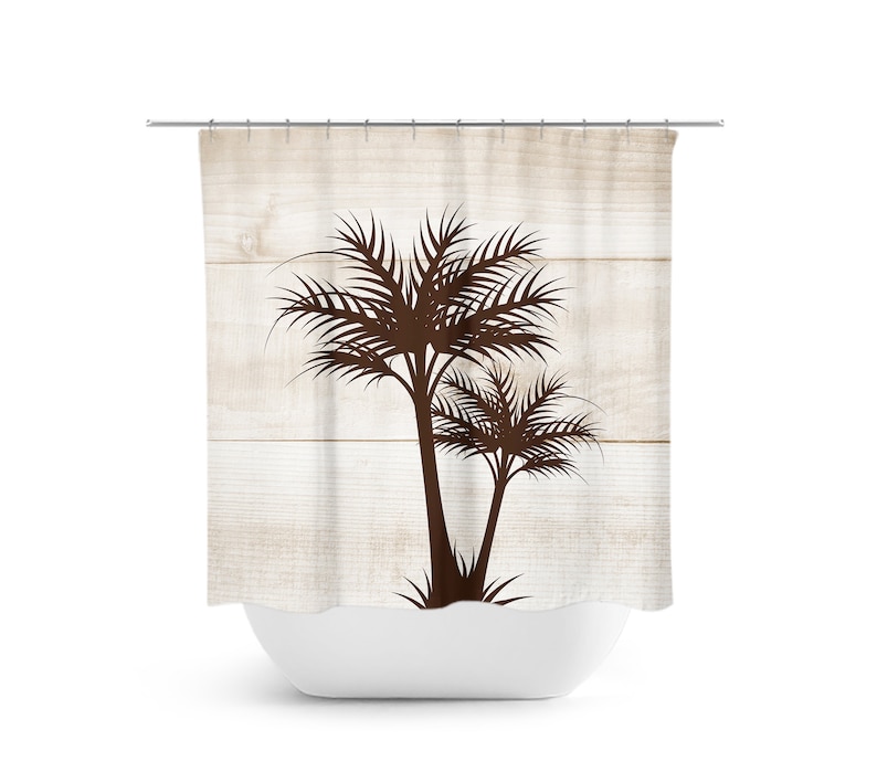 Brown Palm Tree Shower Curtain Tropical Bathroom Decor Beach | Etsy