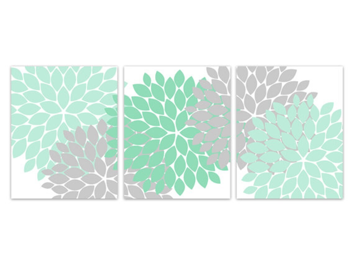 CANVAS Home Decor Wall Art Mint and Grey Flower Burst Art | Etsy