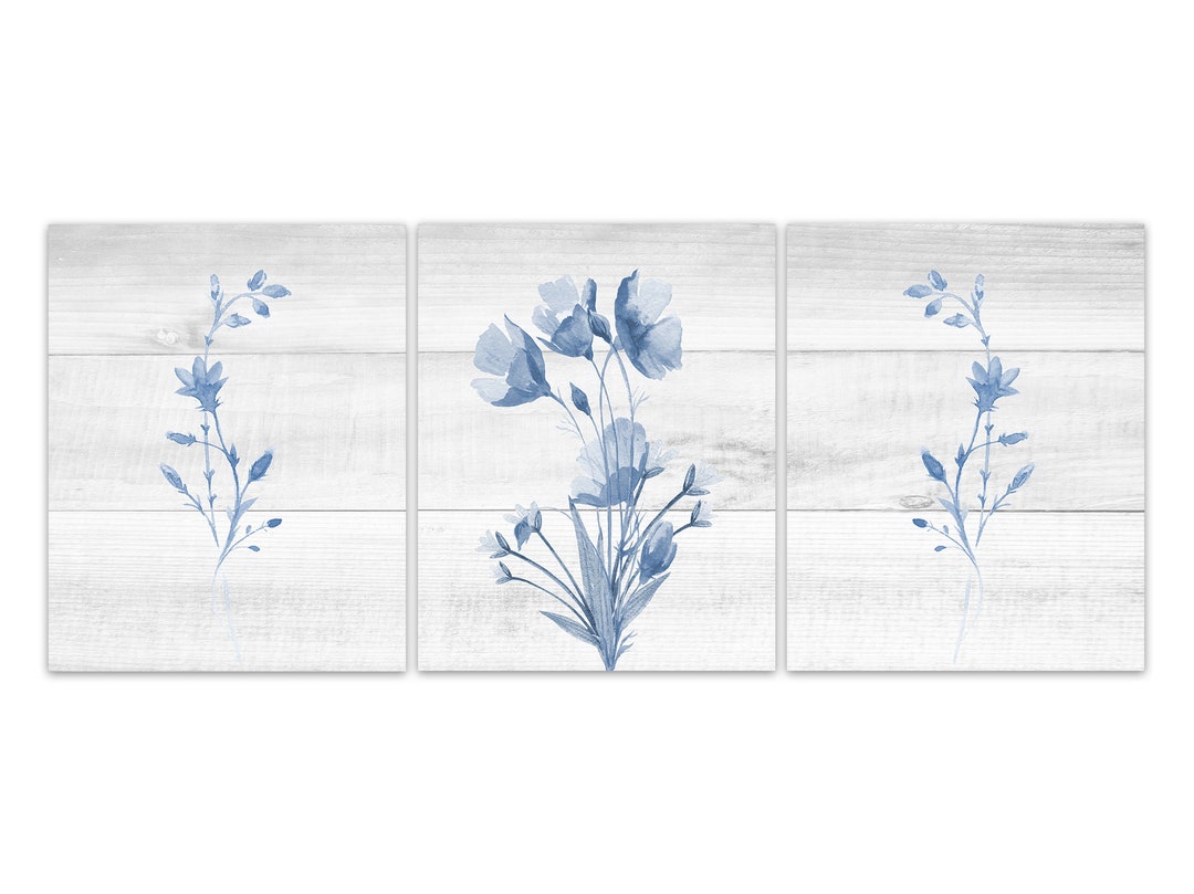 Blue Flower Prints Soft Blue Decor Flower Wall Art Prints - Etsy