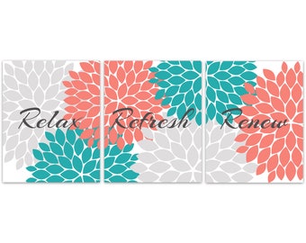 Relax Refresh Renew Bathroom CANVAS Wall Art Teal Black and | Etsy