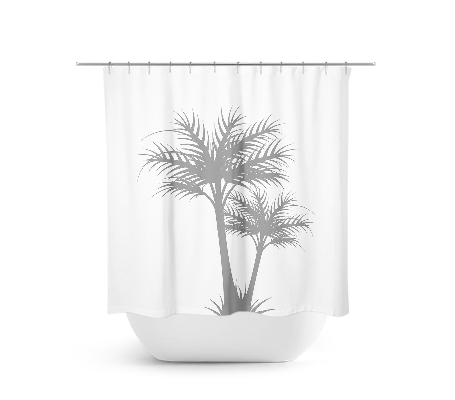 White & Gray Palm Tree Shower Curtain Tropical Bathroom - Etsy