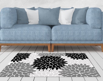 Black Floral Rug | Etsy