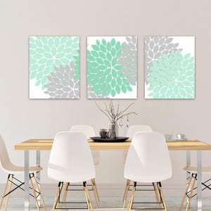 CANVAS Home Decor Wall Art, Mint and Grey Flower Burst Art, Bathroom ...