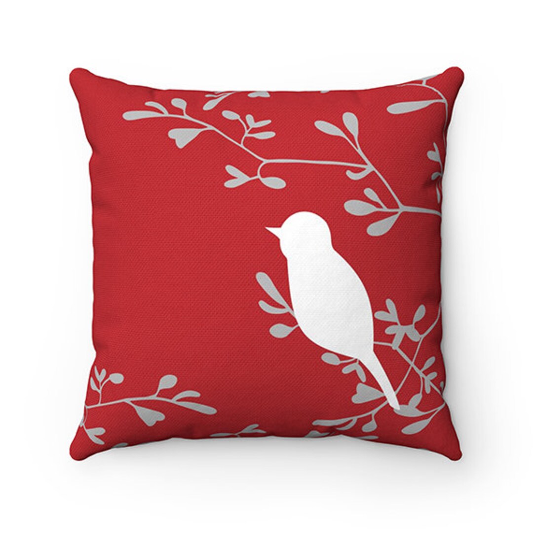 Red Throw Pillow Cover, Love Birds Pillow Cover, Birds and Branches ...