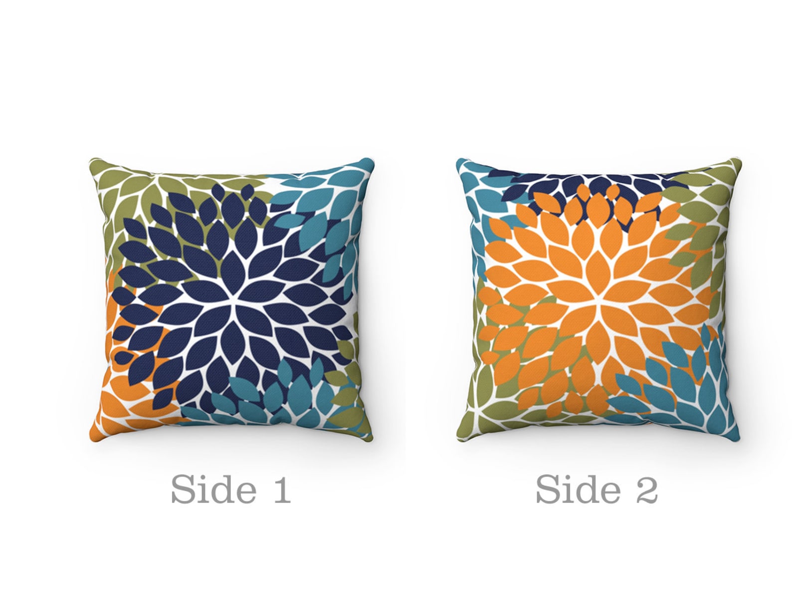 Green Blue Orange Flower Burst Throw Pillow Green Pillow - Etsy