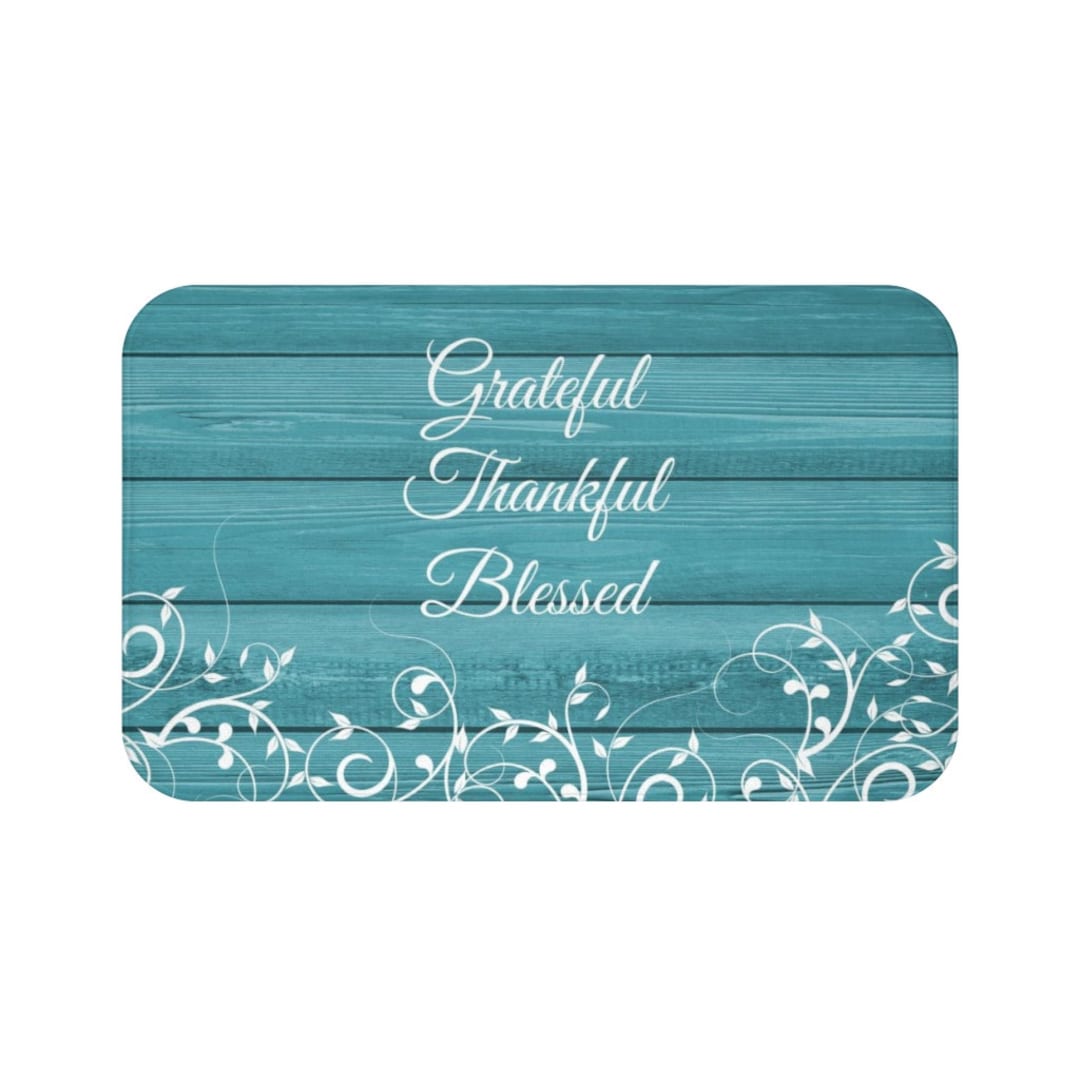 Grateful Thankful Blessed Teal Kitchen Mat for Floor, Memory Foam ...
