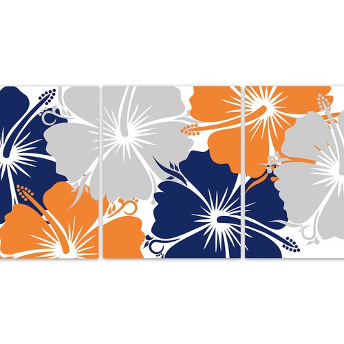 Orange and Navy Flower Burst Prints Home Decor Wall Art Navy - Etsy