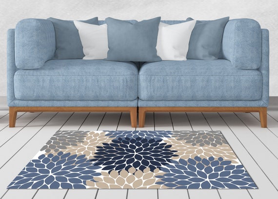 Blue Floral Area Rug Kitchen Floor Mat Coastal Indoor Rug | Etsy
