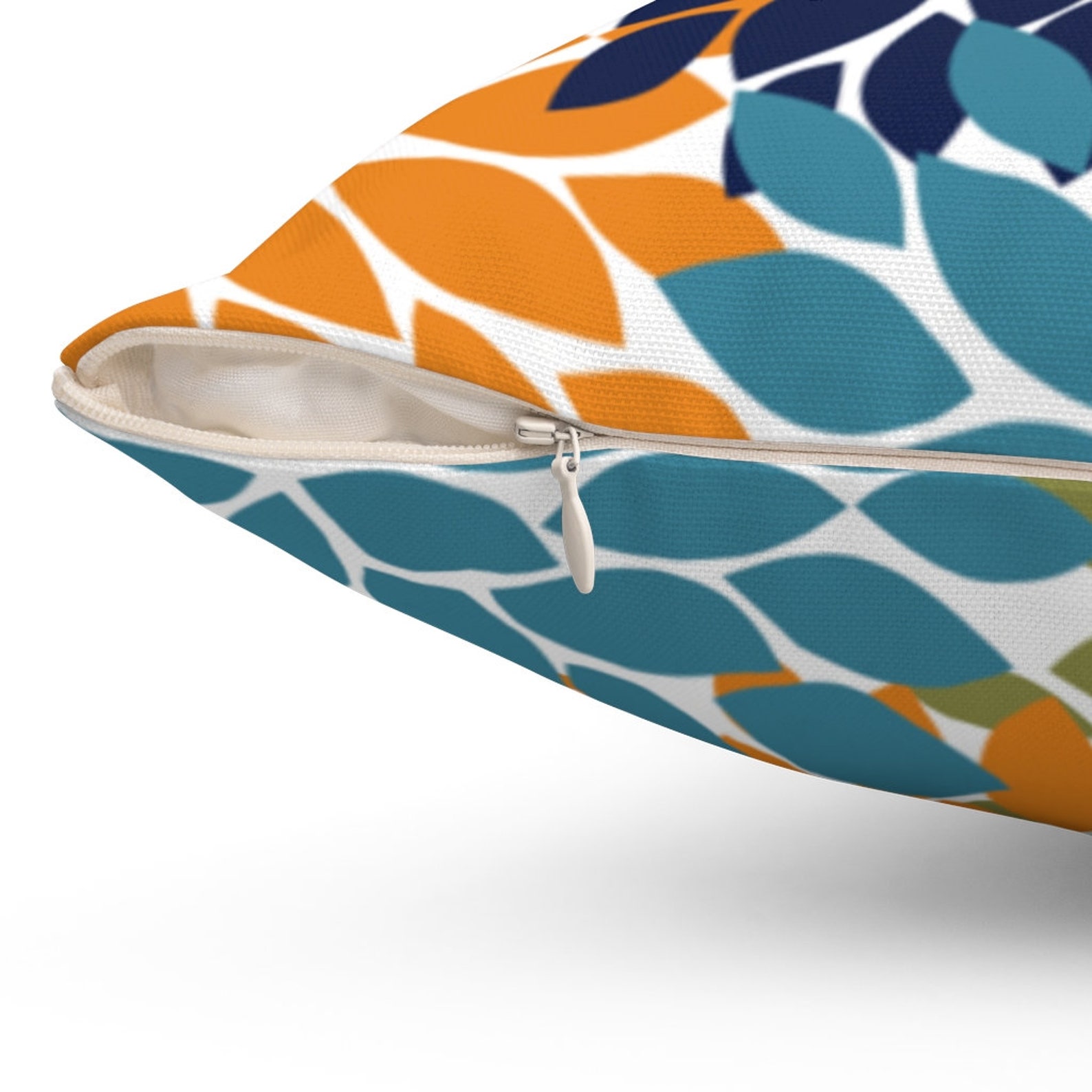 Green Blue Orange Flower Burst Throw Pillow, Green Pillow, Blue Floral ...